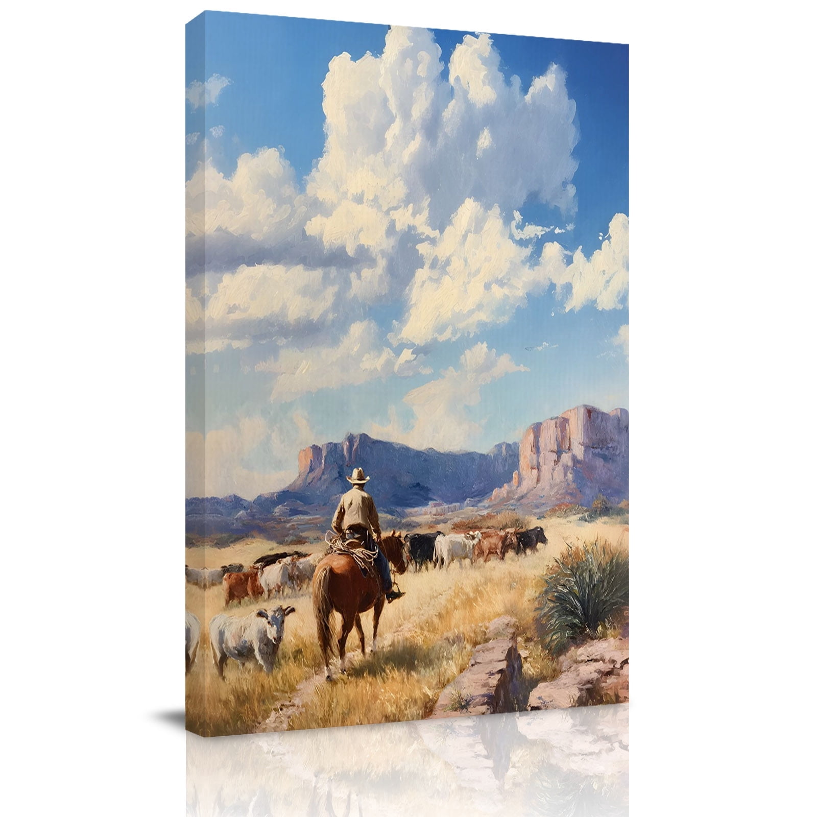 Canvas Wall Art Western Cowboy Horse Canvas Art Print Sheep Cow ...