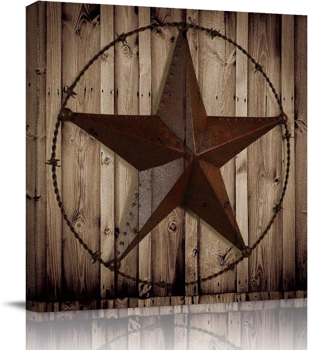 Canvas Wall Art Western Texas Star Rustic Wood Grain Picture Modern ...