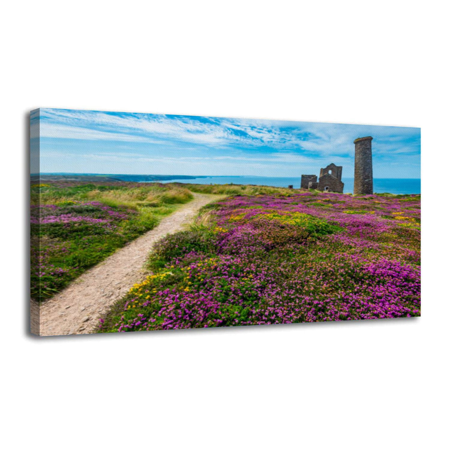 Canvas Wall Art Wheal Coates tin mine colorful flowers heather ...