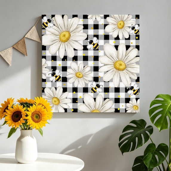 Canvas Wall Art White Floral Canvas Art Print Vintage Daisy Farmhouse ...