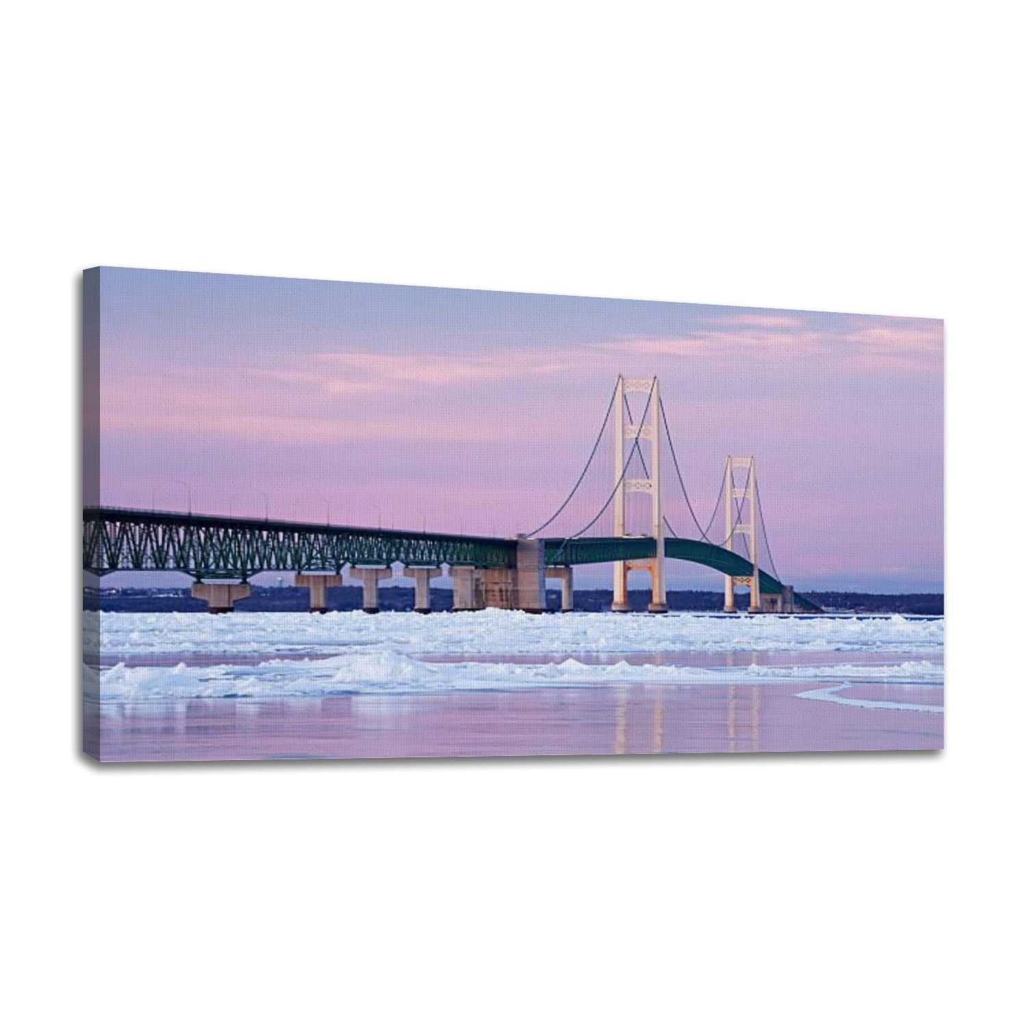 Canvas Wall Art Winter Mackinac Bridge Wall Decor for Living Room ...
