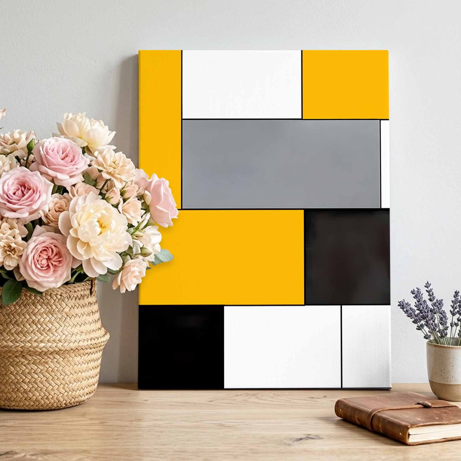 Canvas Wall Art Yellow Gray Canvas Art Print Abstract Color Block ...