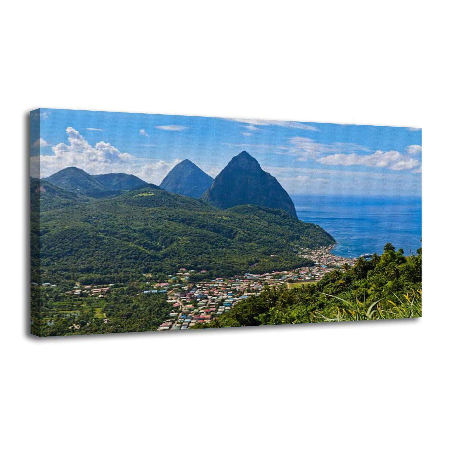 Canvas Wall Art aerial shot bay soufriere pitons st lucia volcano Wall ...