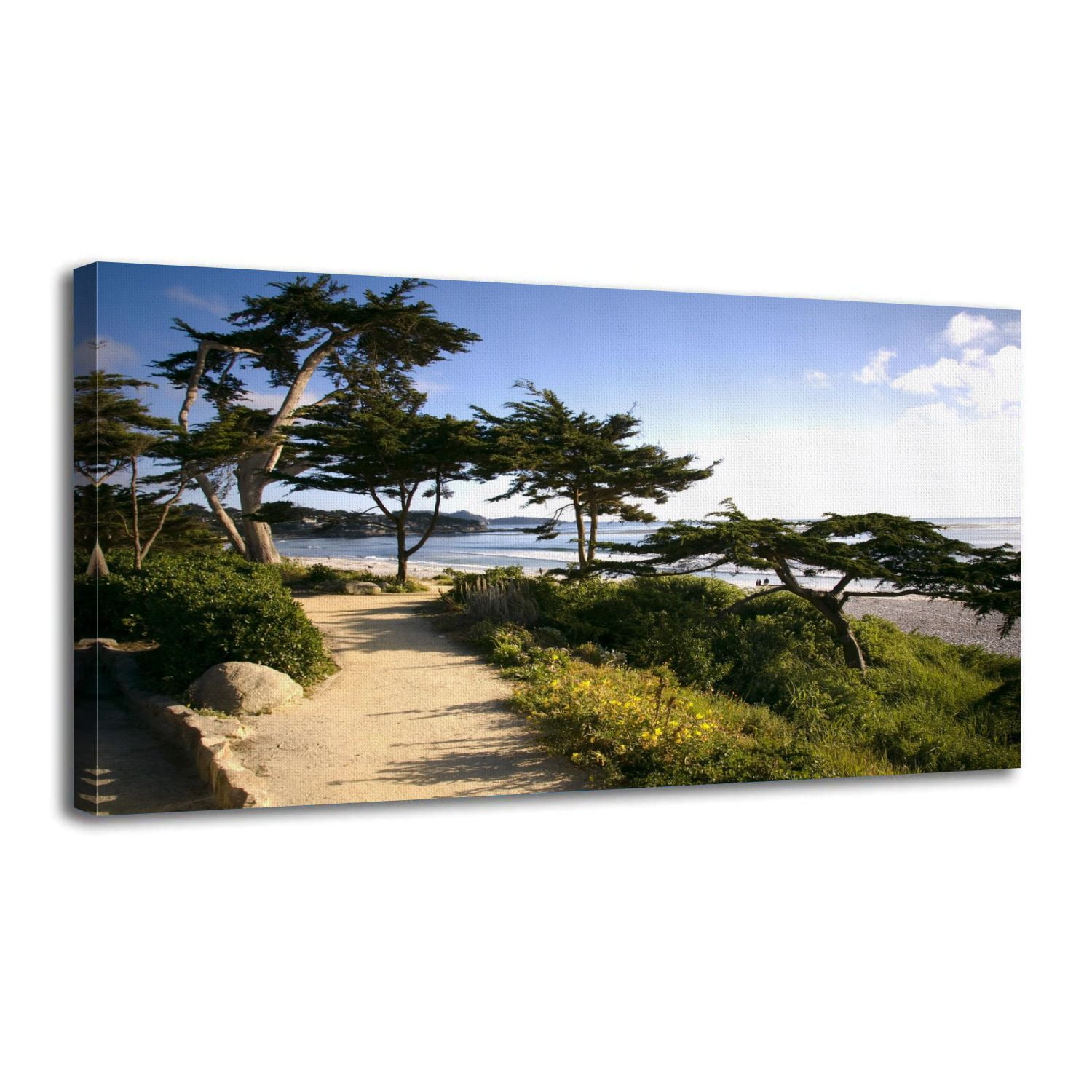 Canvas Wall Art beach view walkway footpath cypress tree carmel ...