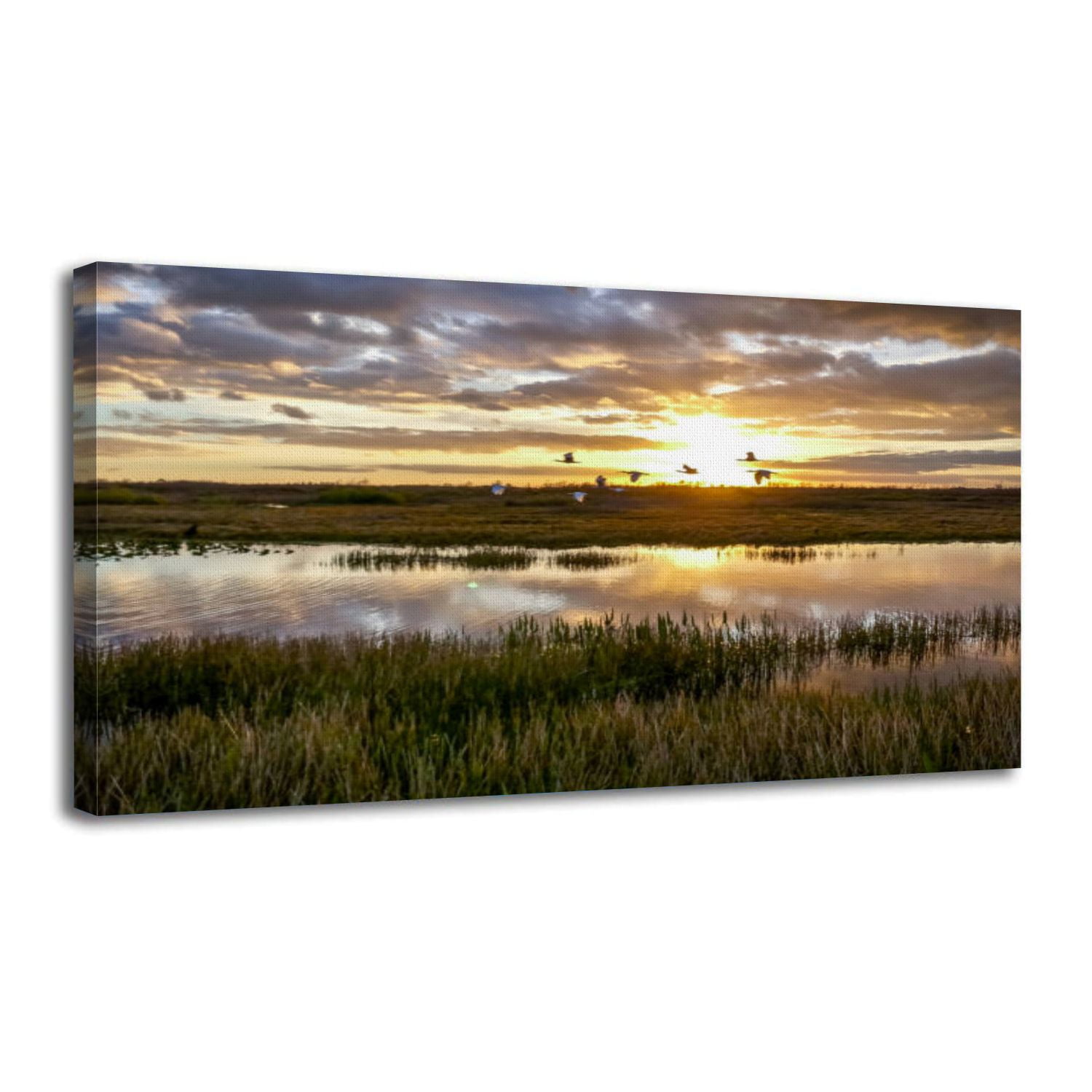 Canvas Wall Art birds sunset swamp Wall Decor for Living Room Bathroom ...