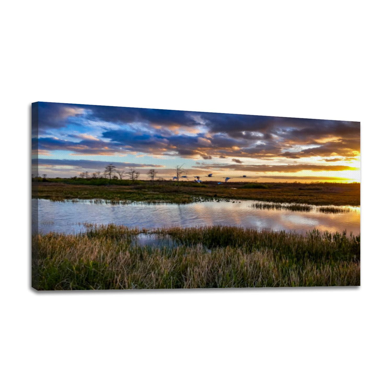 Canvas Wall Art birds sunset swamp Wall Decor for Living Room Bathroom ...