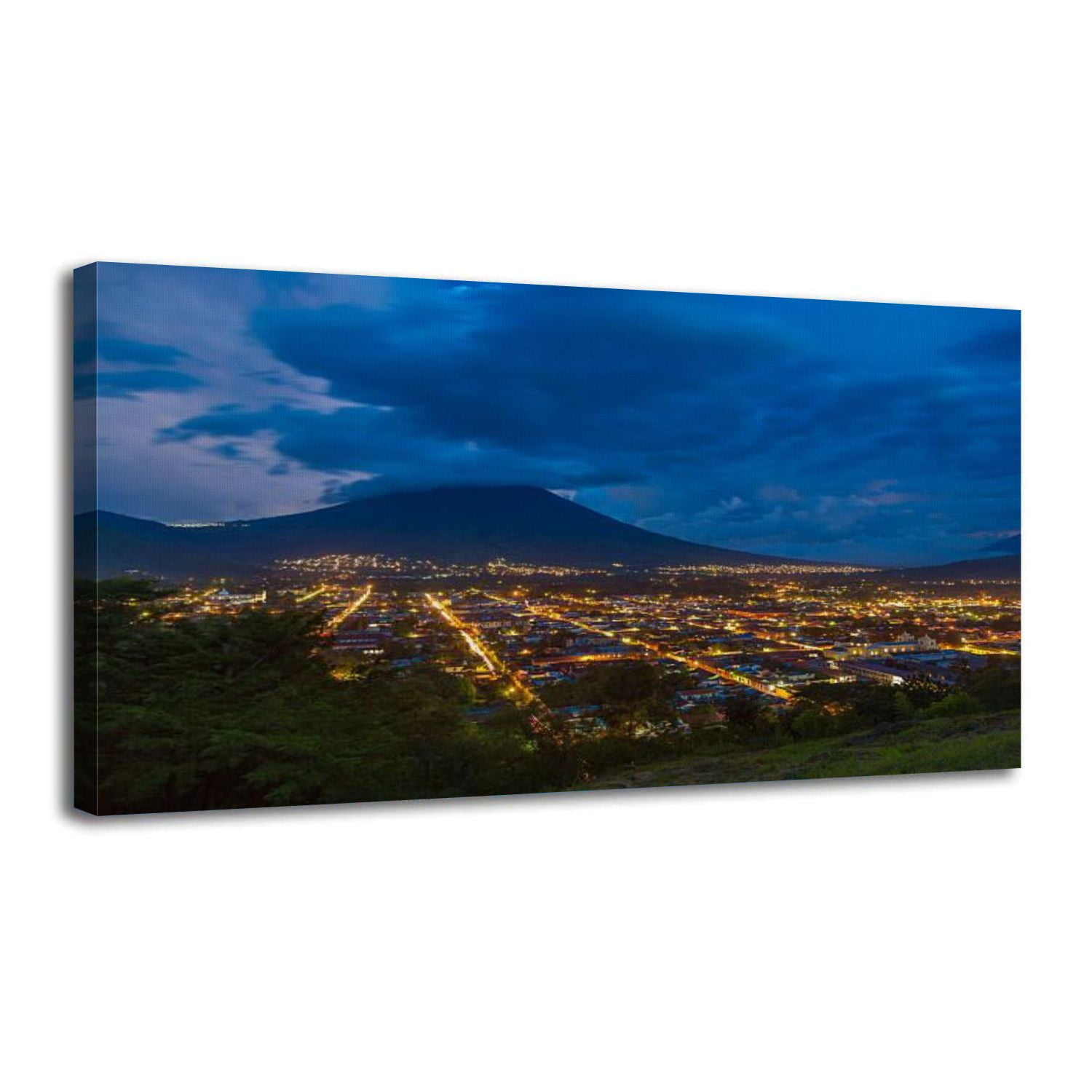 Canvas Wall Art blue hour antigua guatemala night colonial building ...