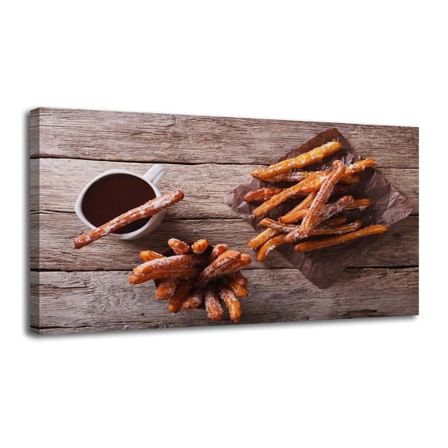 Canvas Wall Art churros hot chocolate table horizontal top view spanish ...