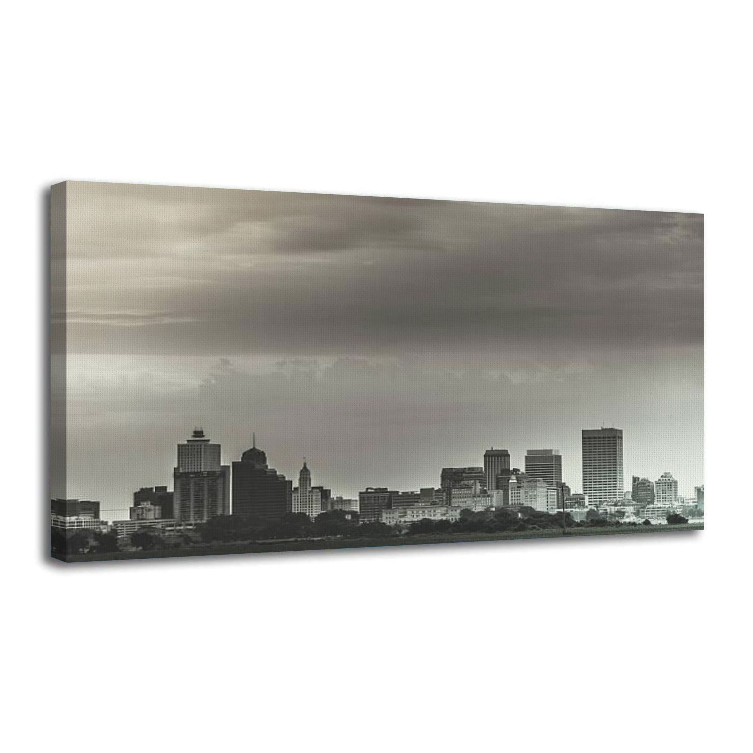 Canvas Wall Art downtown vintage skyline high contrast white Wall Decor ...