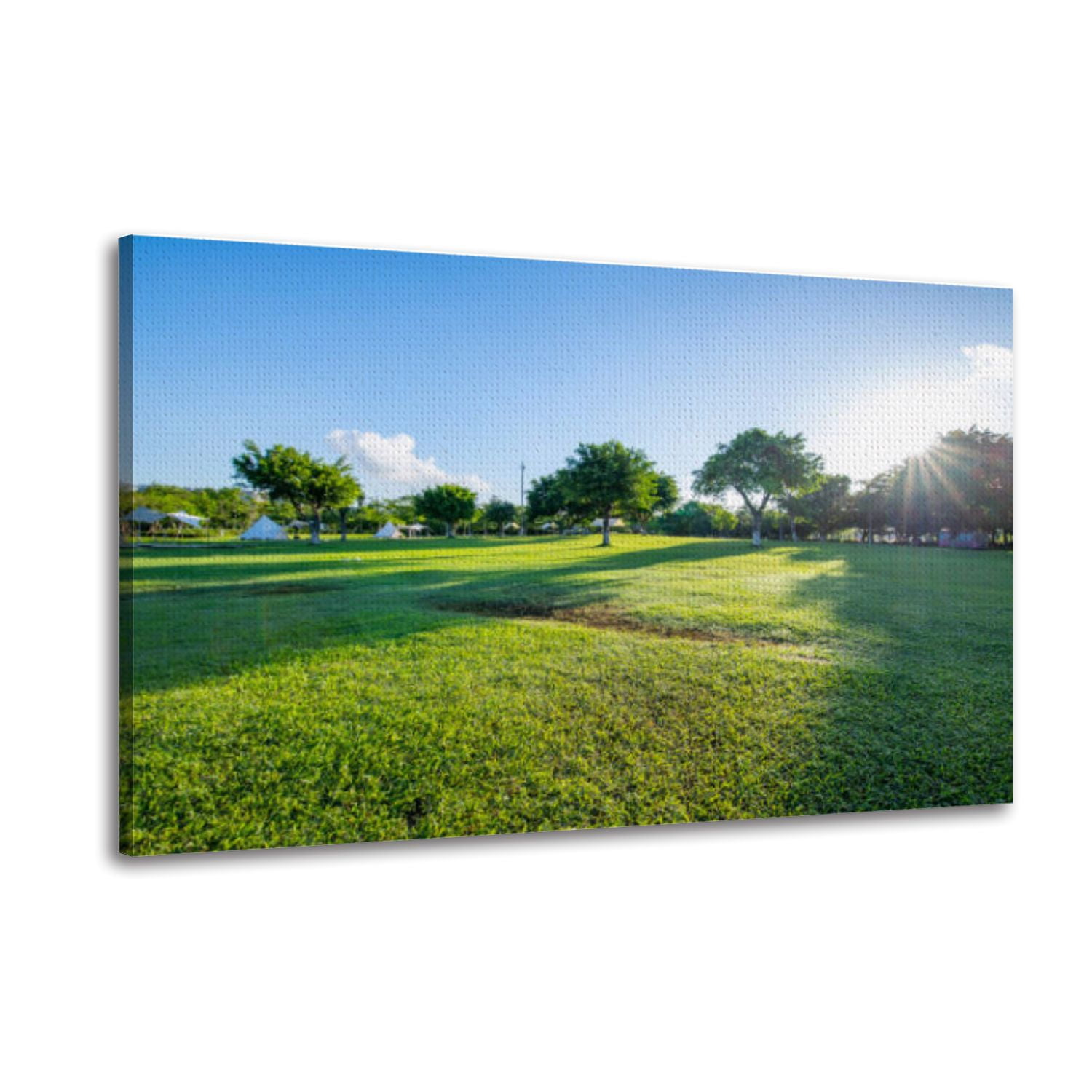 Canvas Wall Art early morning sun shines camping tent park lawn Wall ...