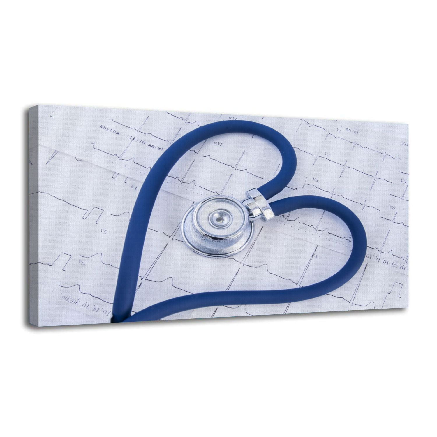 Canvas Wall Art heart formed stethoscope against electrocardiogram ekg ...