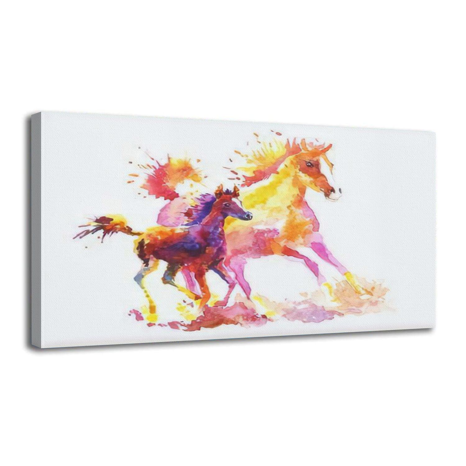 Canvas Wall Art horse stallion drawn watercolor freely gallops Wall ...