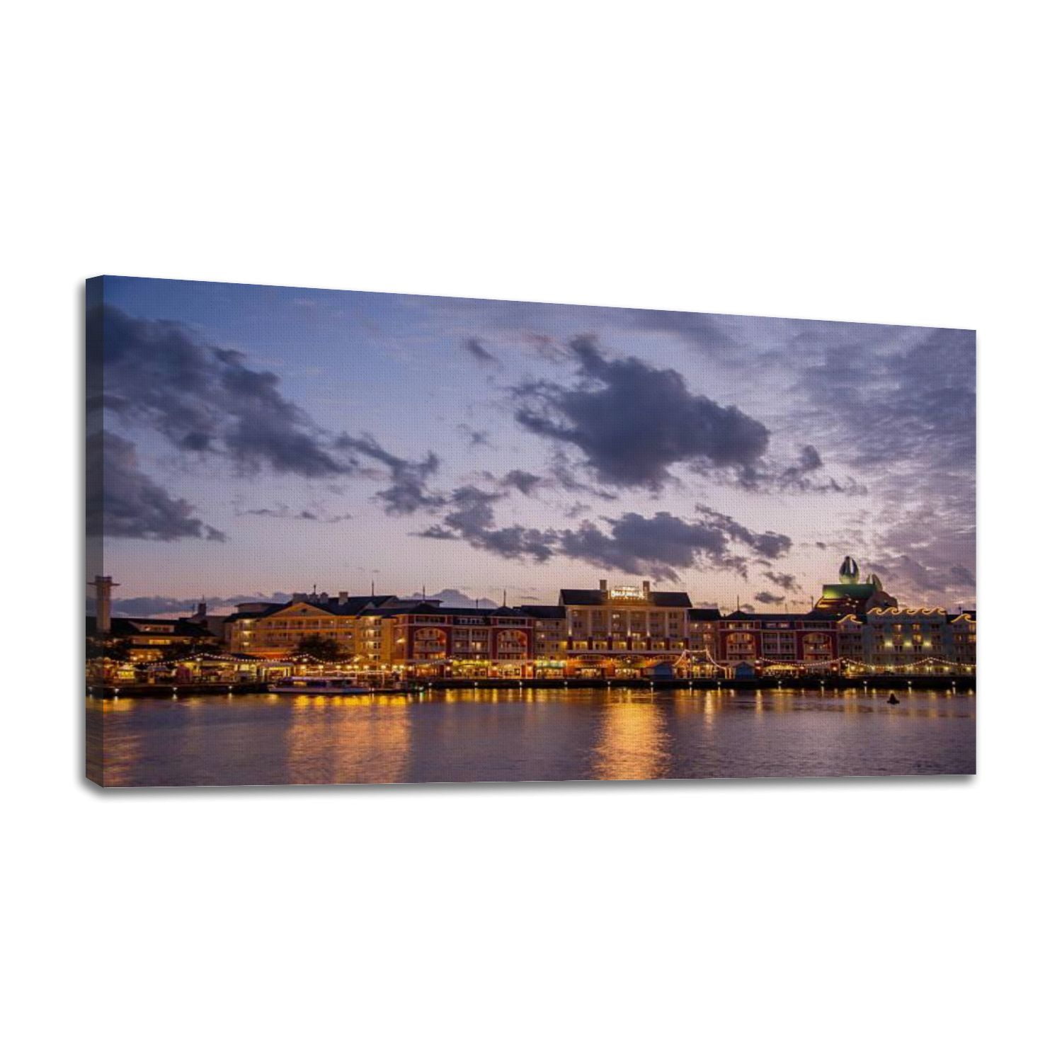 Canvas Wall Art illuminated embankment boardwalk area crescent lake ...
