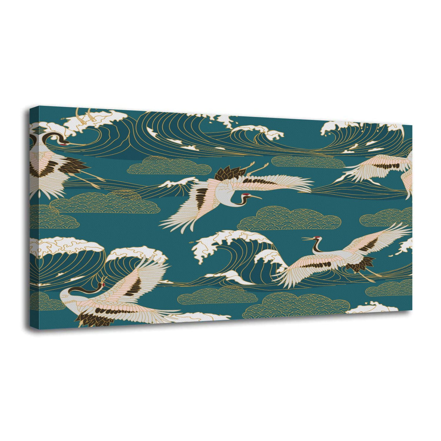 Canvas Wall Art japanese storks vintage style Blue Oriental painting ...