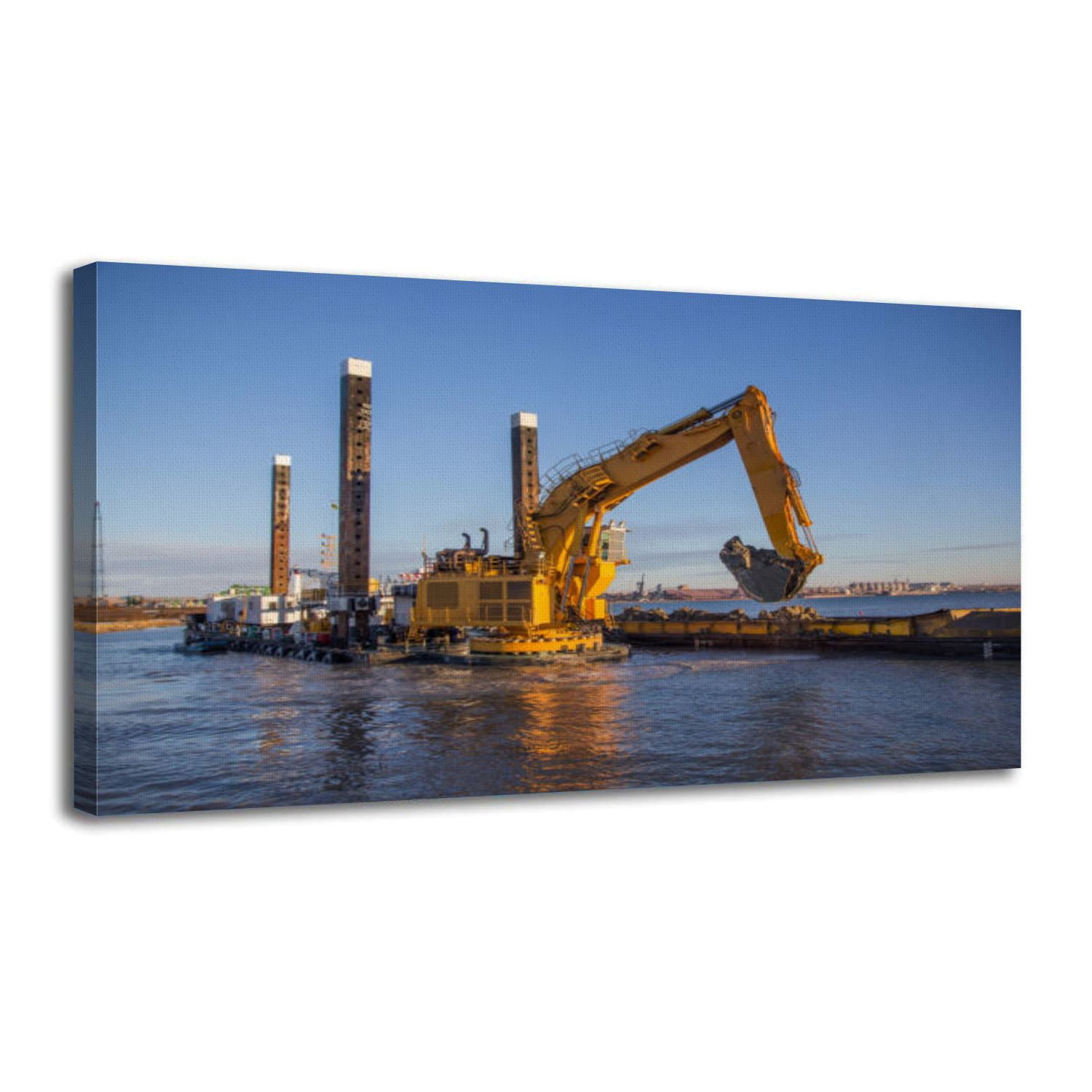 Canvas Wall Art large floating dredging excavator scoops up soil from ...