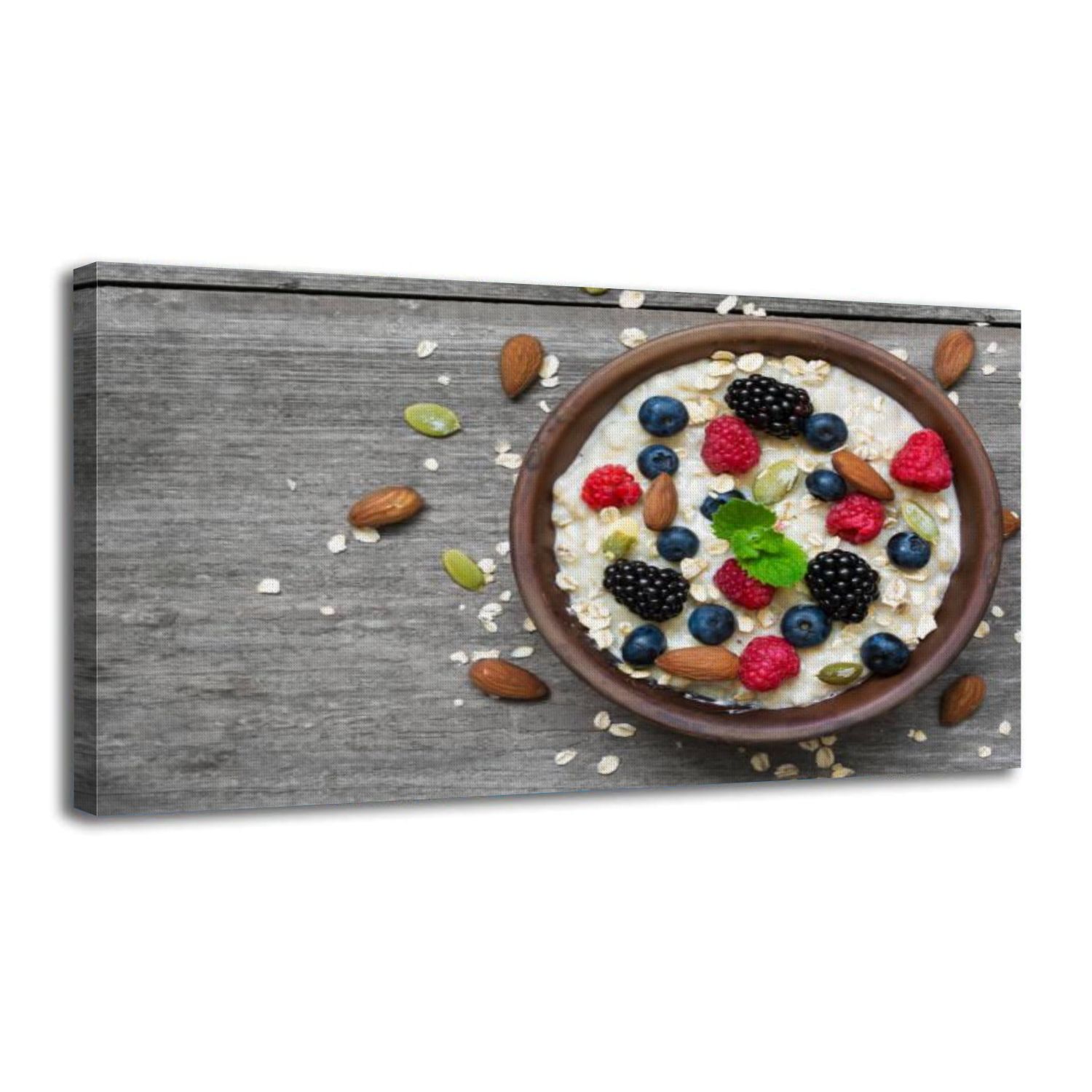 Canvas Wall Art oatmeal porridge berries nuts bowl spoon for Wall Decor ...