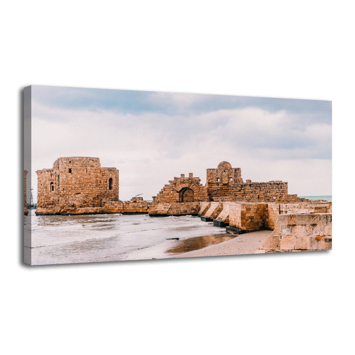 Canvas Wall Art sidon sea castle lebanon bridge scenerys pictures Wall ...