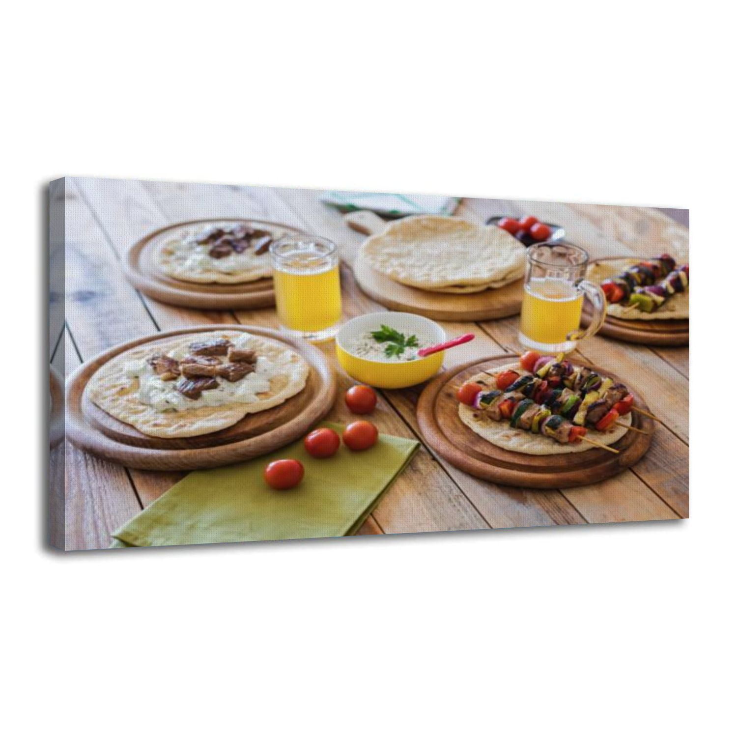 Canvas Wall Art souvlaki grilled pork chops greek yogurt flatbread pork ...