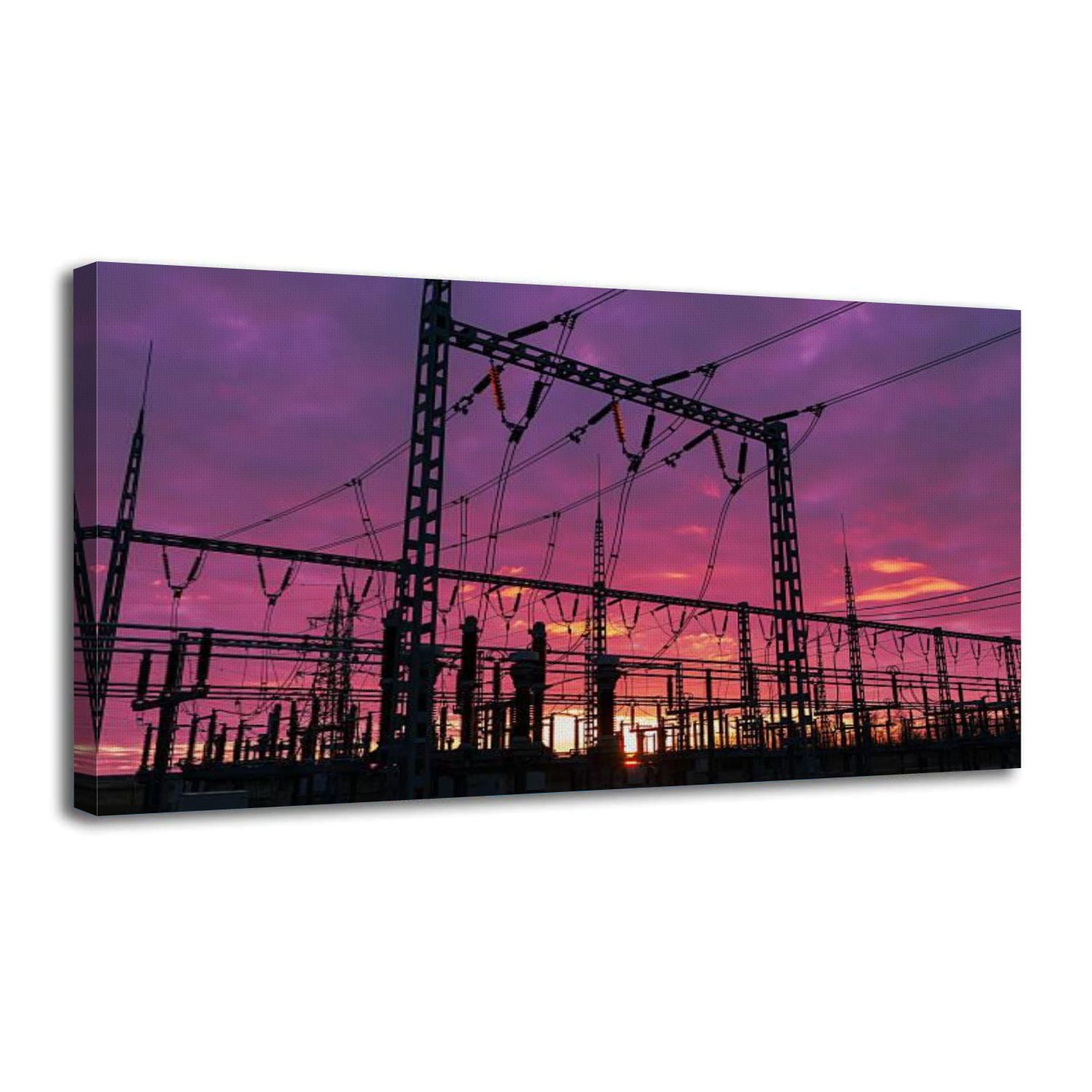 Canvas Wall Art substation dramatic sky purple colored sunset Wall ...