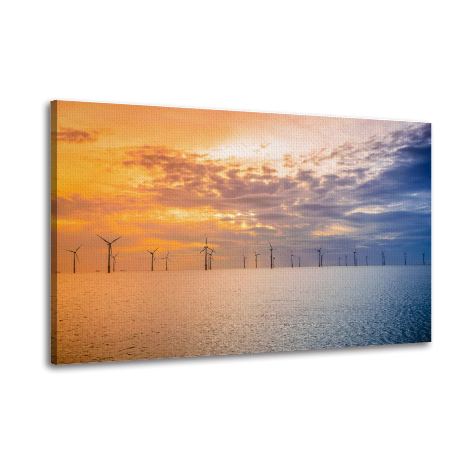 Canvas Wall Art sunset offshore wind turbine wind farm under Wall Decor ...