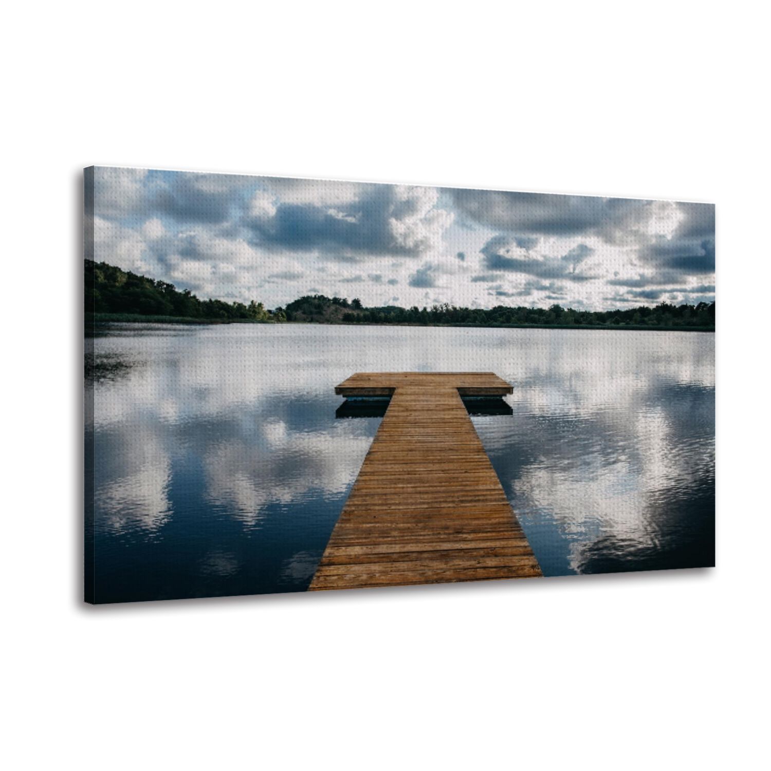 Canvas Wall Art wide angle view empty wooden diving pier lake water ...