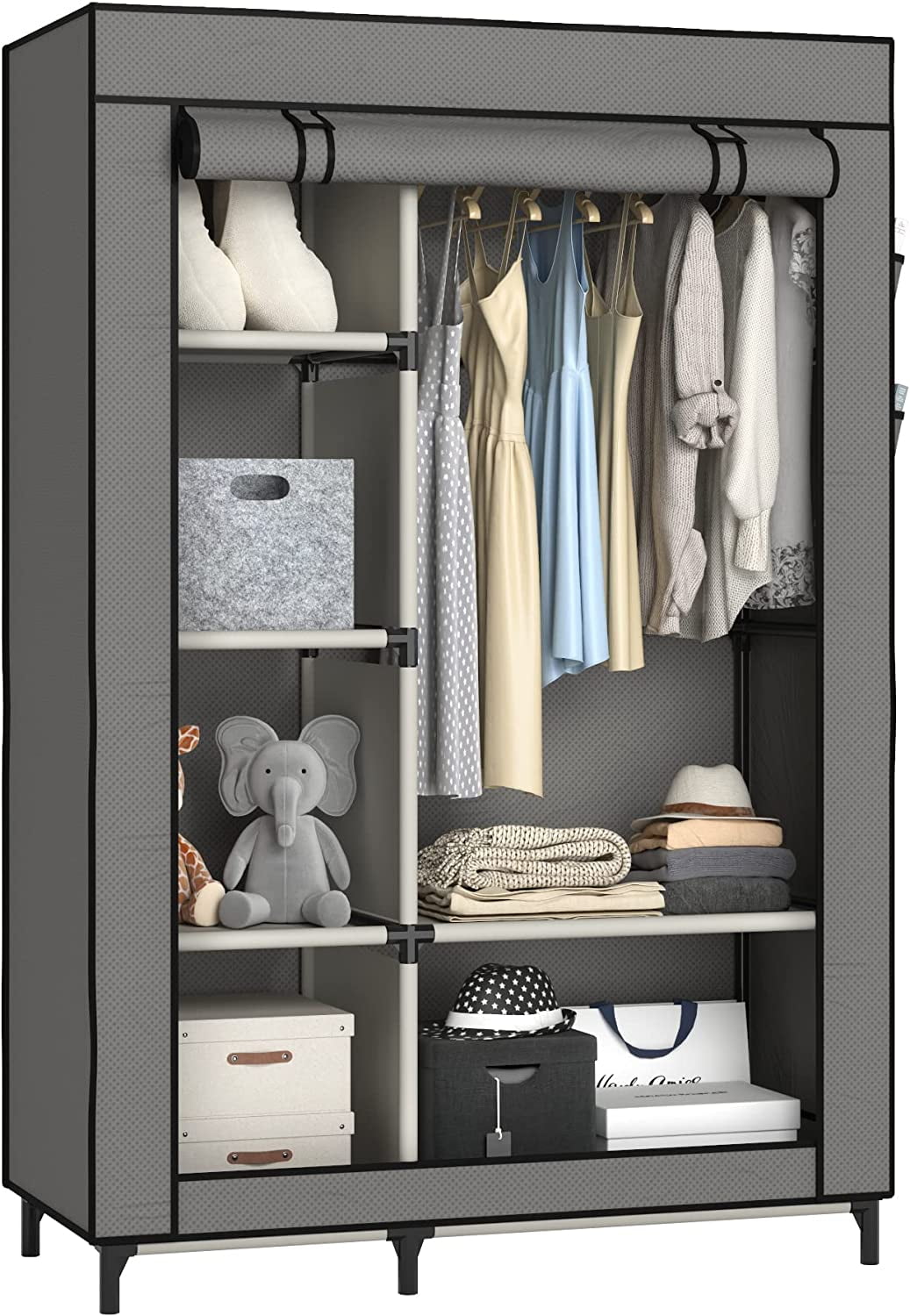 Canvas Wardrobe Portable Closet Wardrobe Clothes Storage with 6 Shelves ...
