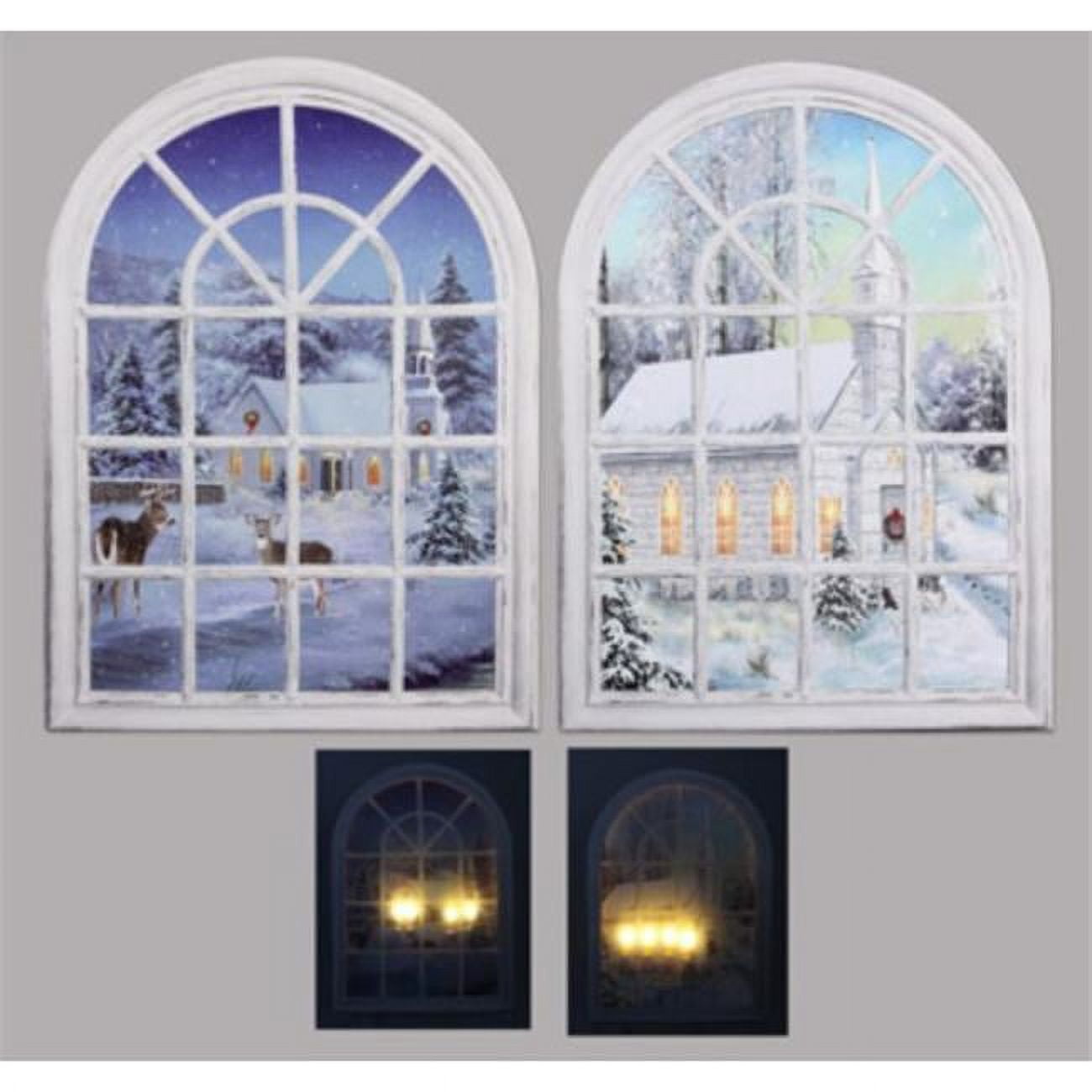 Canvas Window Shaped Winter Light Up Wall Art with Timer, Assorted ...