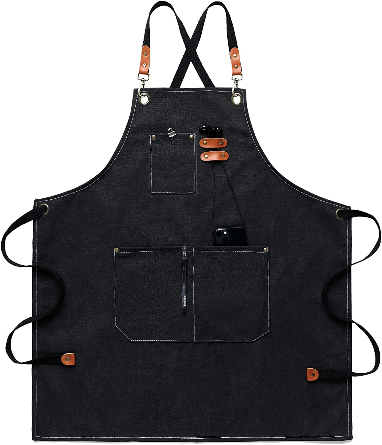 Canvas Work Aprons for Men with Pockets,Adjustable Strap and Large ...