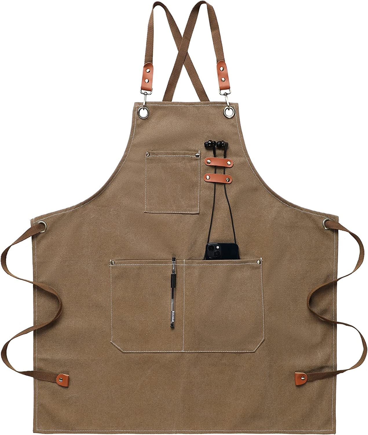 Canvas Work Aprons for Men with Pockets.Adjustable Strap and Large ...