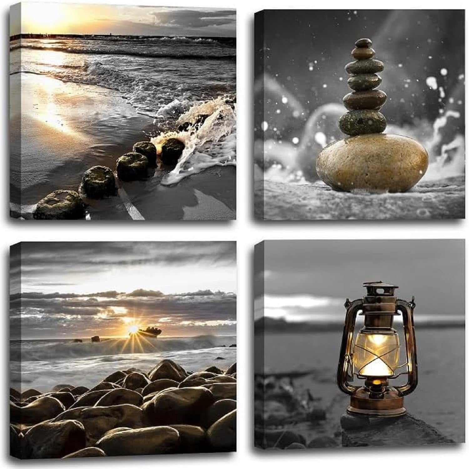 -Canvas Zen Décor Black and White Beach Wall Art Ocean Poste Seascape ...