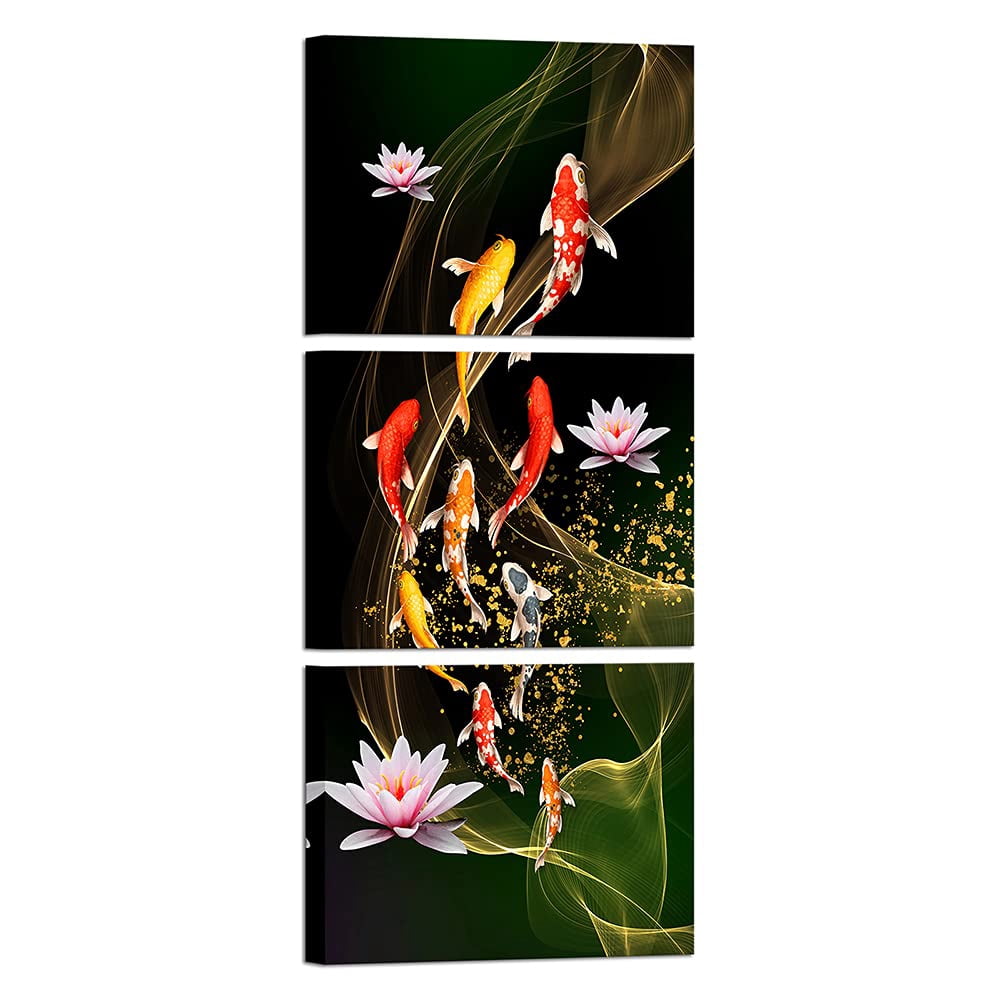Canvbay 3 Piece Nine Koi Fish Canvas Painting Wall Art Feng Shui Lucky ...