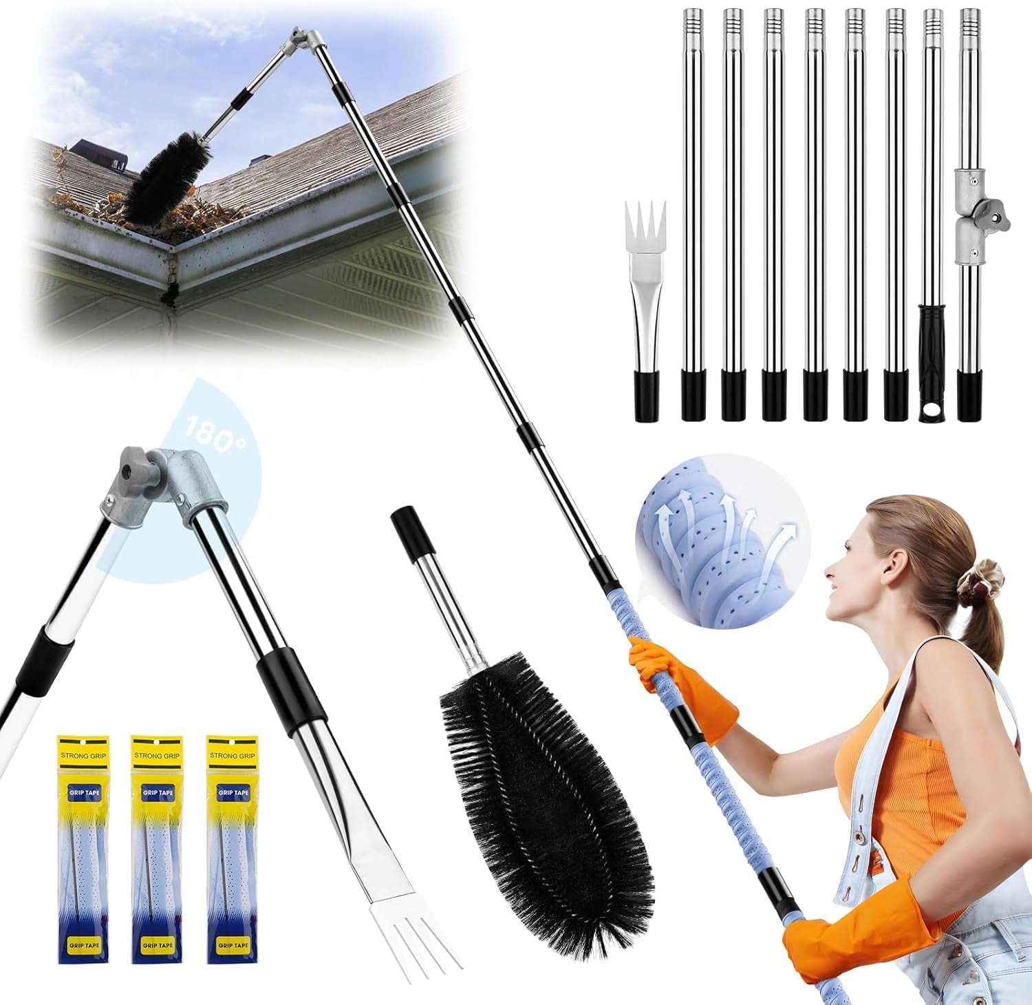 Canvcle 11.8 FT Extendable Gutter Cleaning Tools From the Ground, Roof ...