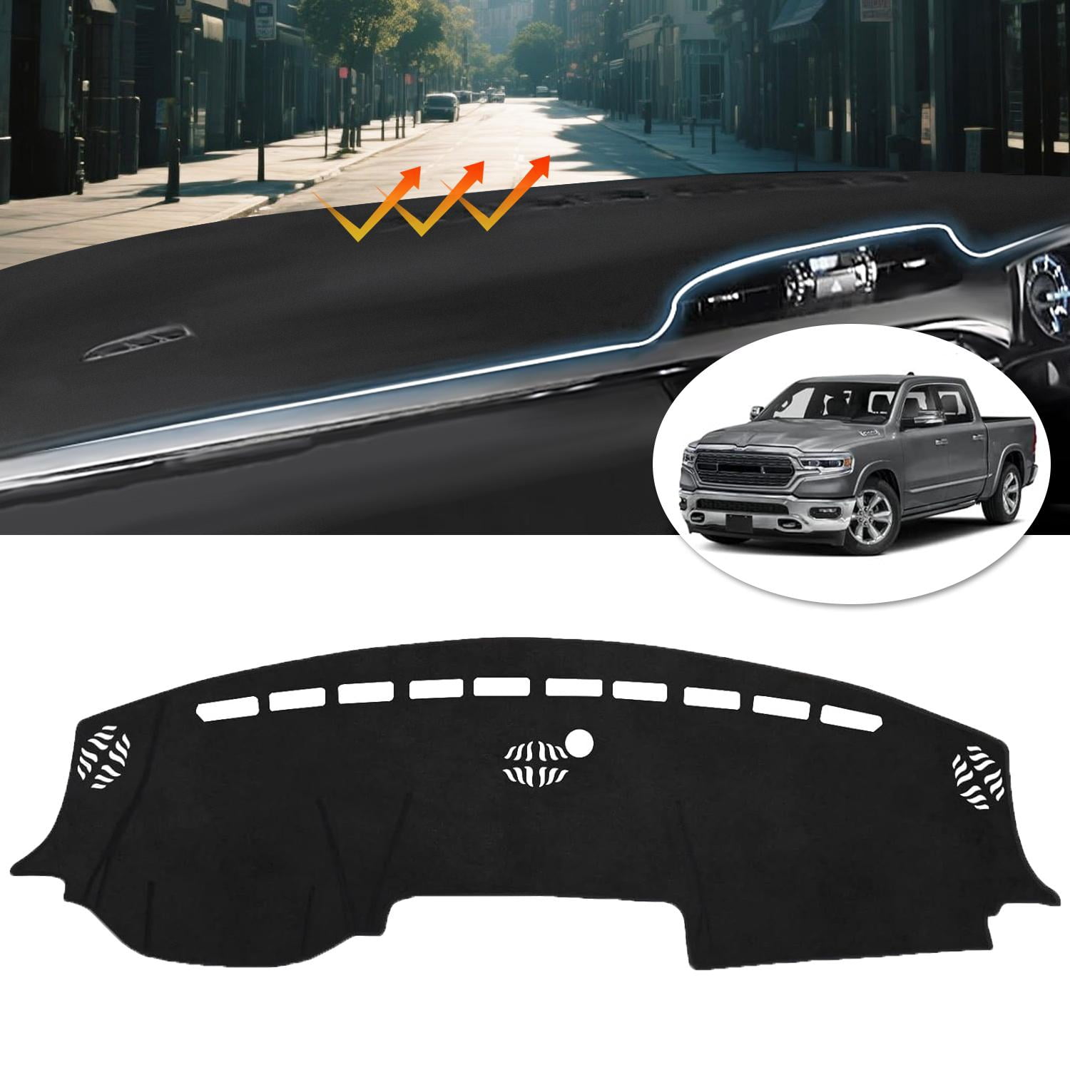 Canvcle Dashboard Cover Mat for 2019-2025 Dodge Ram 1500 2500 3500 ...