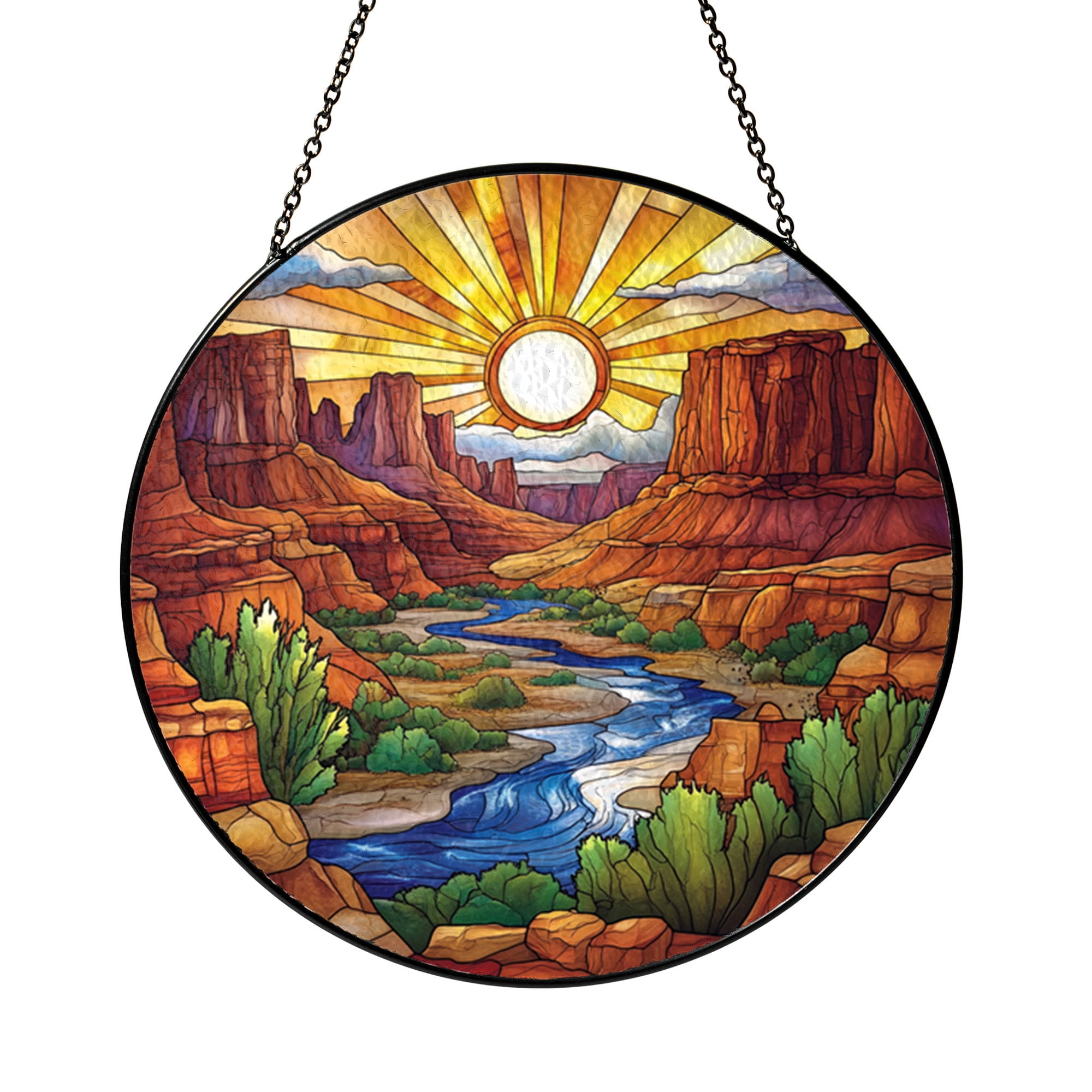 Canyon Sunset Stained Glass Style Suncatcher – Mountain River Window ...