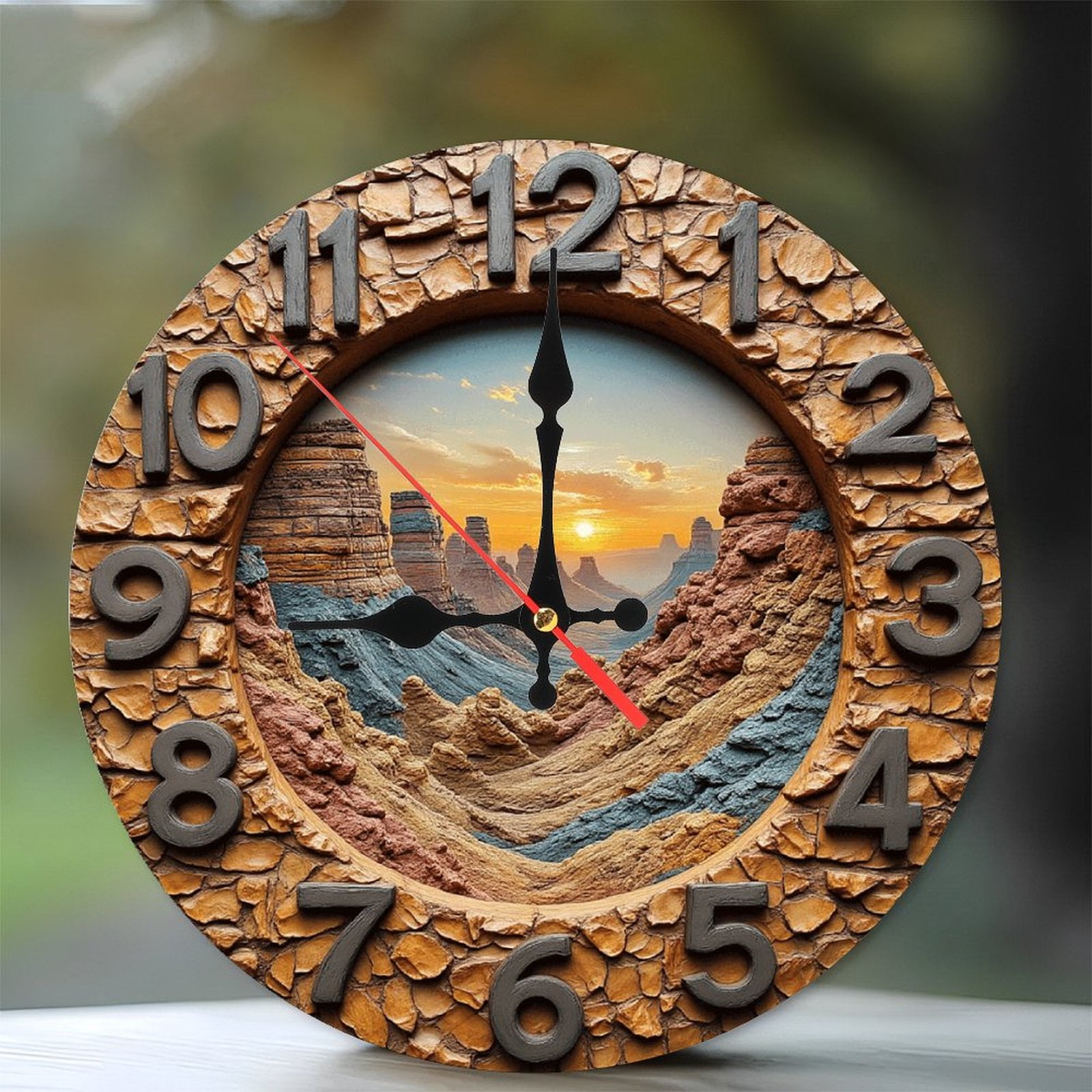Canyon Sunset Stone Wall Clock 10-Inch Silent Wooden Wall Clock ...