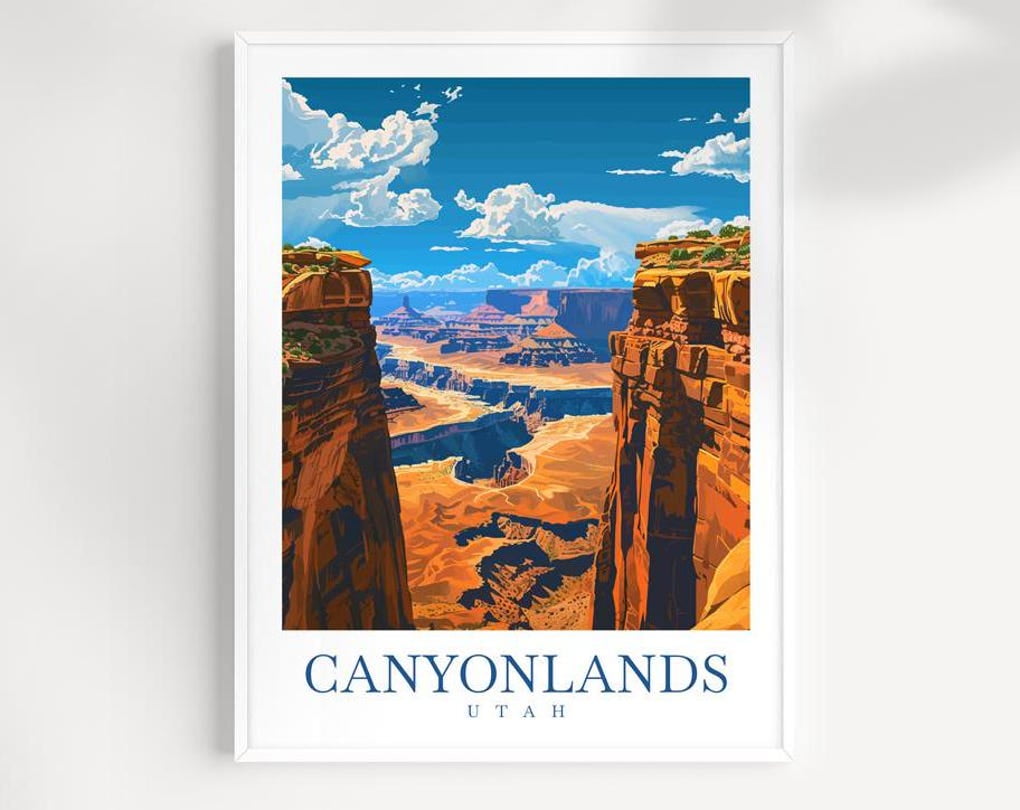Canyonlands Utah Travel Print Wall Art - Illustrated Desert Landscape ...