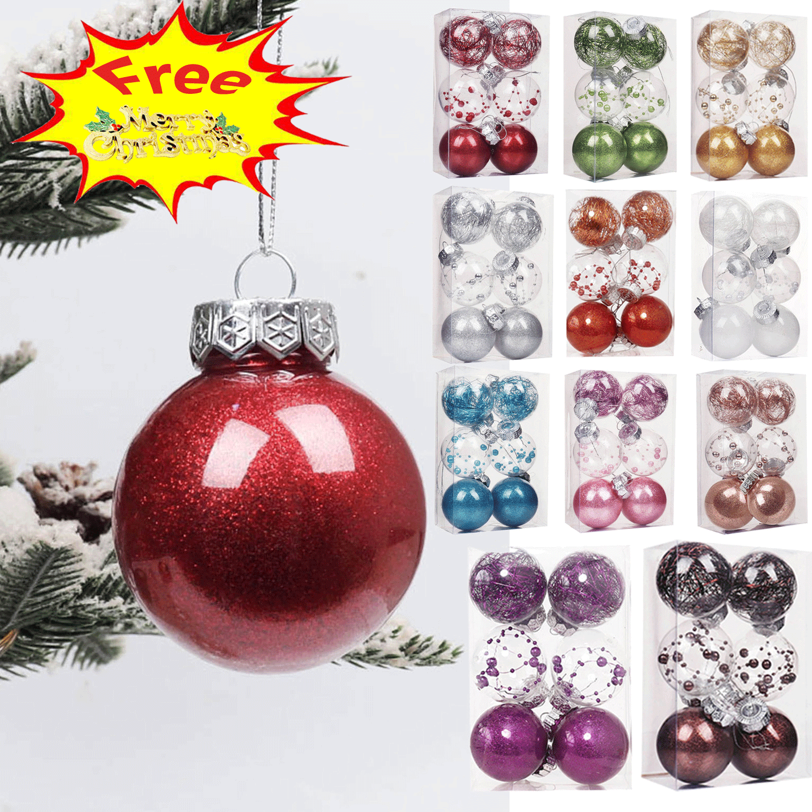 Caoblia 6Pcs Christmas Balls Ornaments, Christmas Shatterproof Ball ...