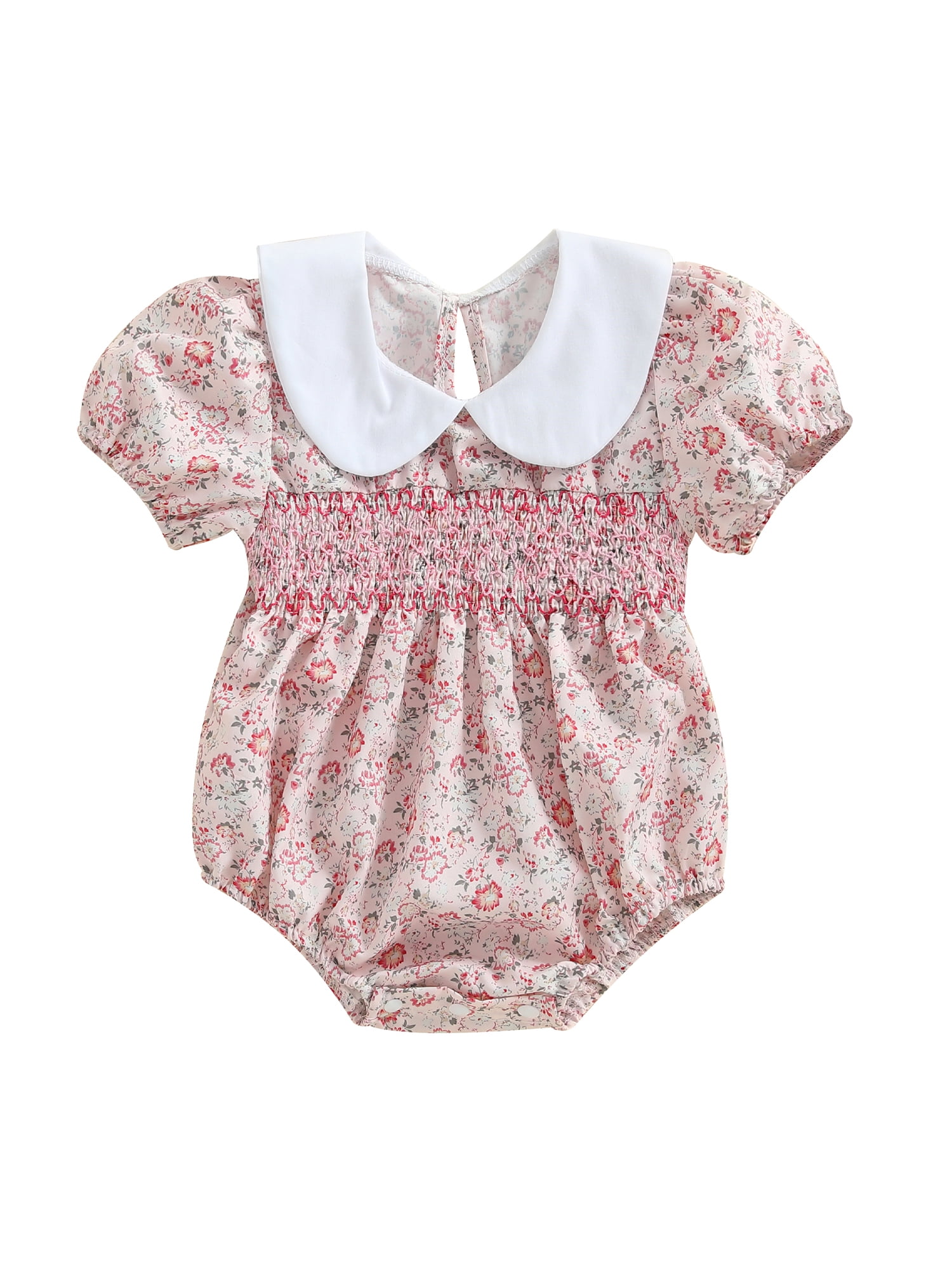 Caoirhny 0-18M Baby Girl Summer Romper Short Sleeve Doll Collar Floral ...