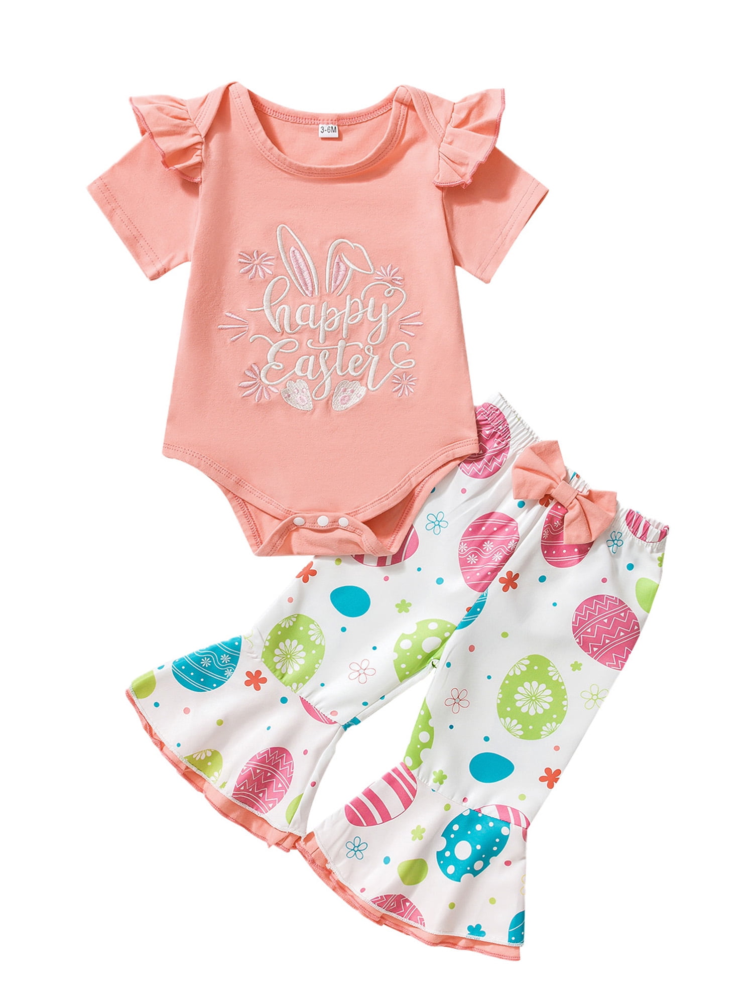 Caoirhny 0-18M Baby Girls Spring Outfits Long Sleeve Romper + Flare ...