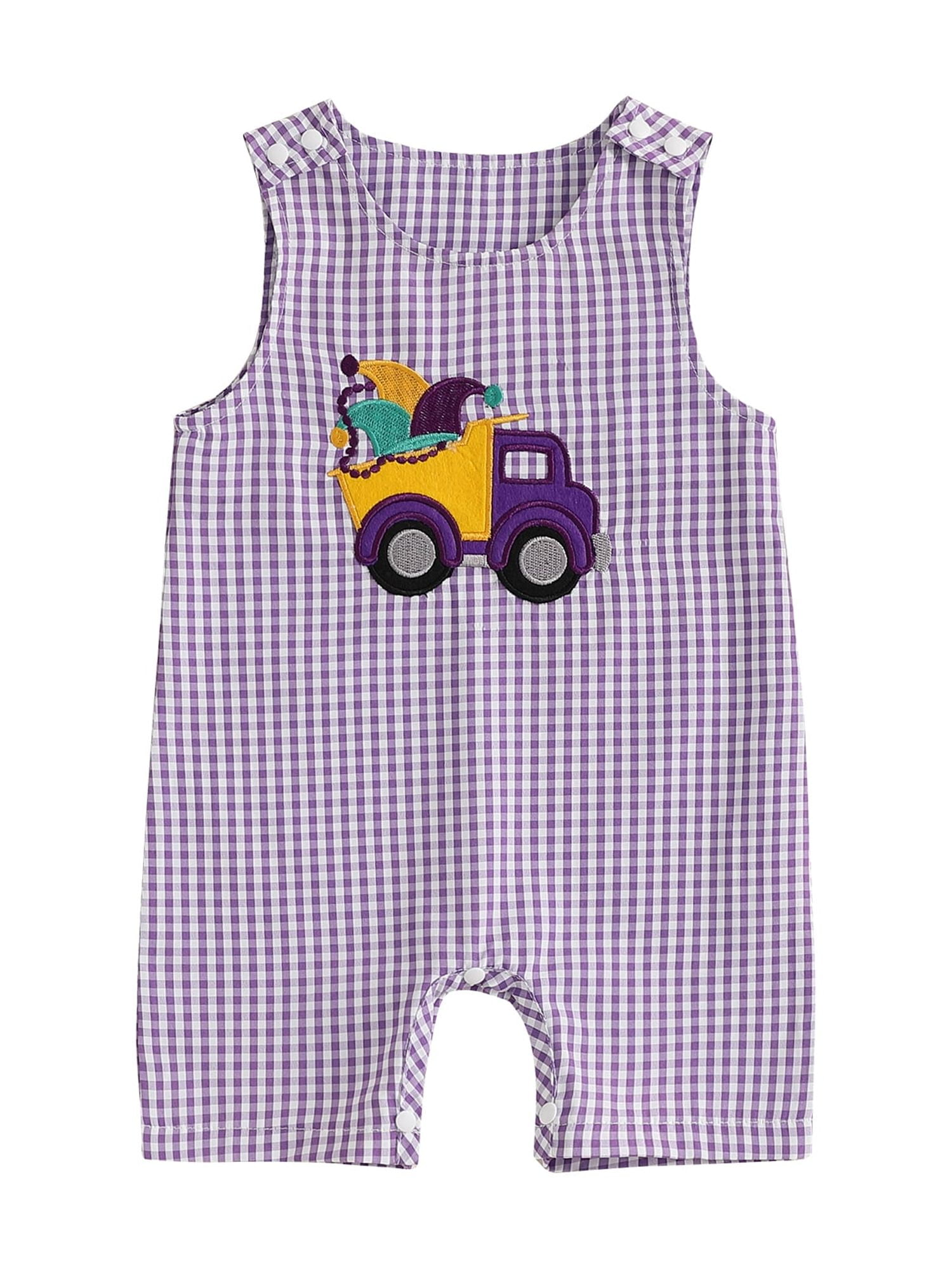 Caoirhny 0-18M Baby Jumpsuit, Sleeveless Crew Neck Plaid Embroidery ...