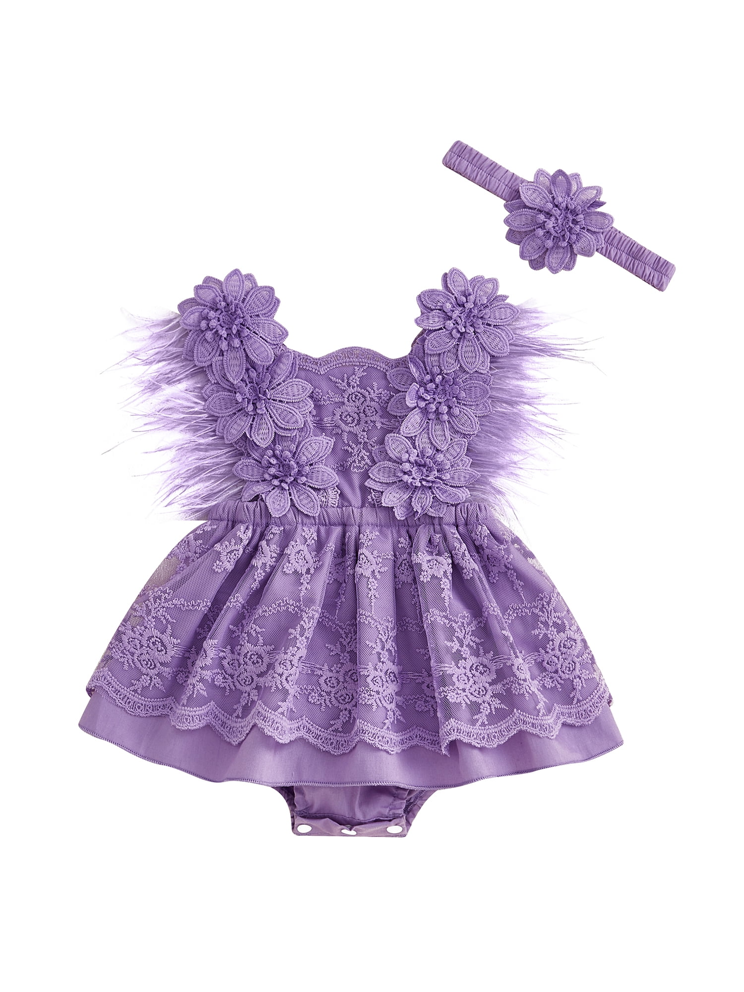 Caoirhny 0-24M Toddler Baby Girls Rompers Dress Flower Embroidery Skirt Hem Jumpsuits Summer ...