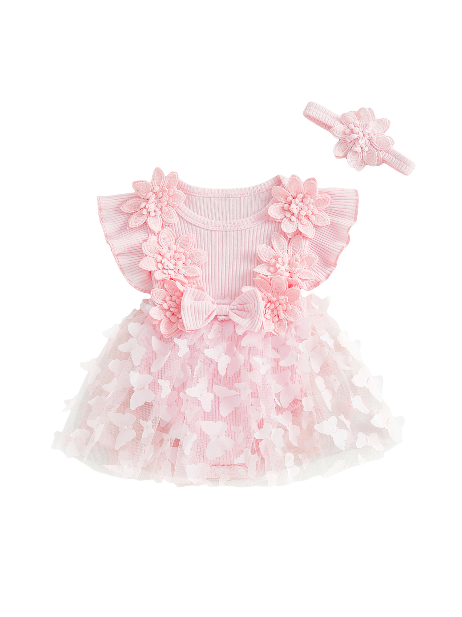 Caoirhny 1-18M Baby Girl 2Pcs Summer Outfits Ruffle Sleeve 3D Flower ...