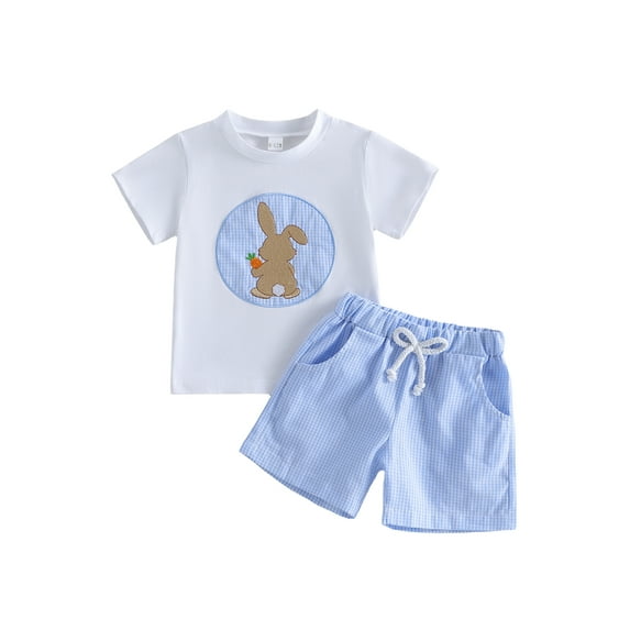 Caoirhny 2Pcs Baby Boy Easter Outfits Short Sleeve Bunny Embroidery T ...