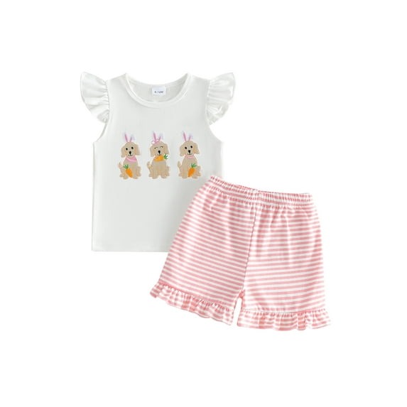 Caoirhny 2Pcs Baby Girl Easter Outfits Ruffle Sleeveless Dog Embroidery ...