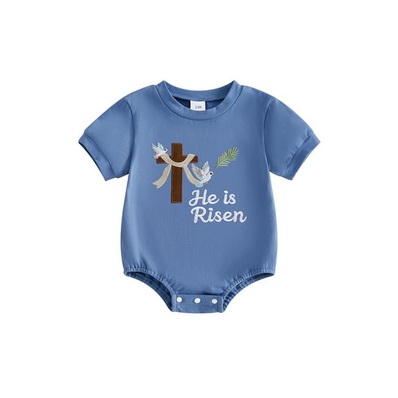 Caoirhny Baby Boy Easter Jumpsuit Letter Bird Cross Embroidery Short ...