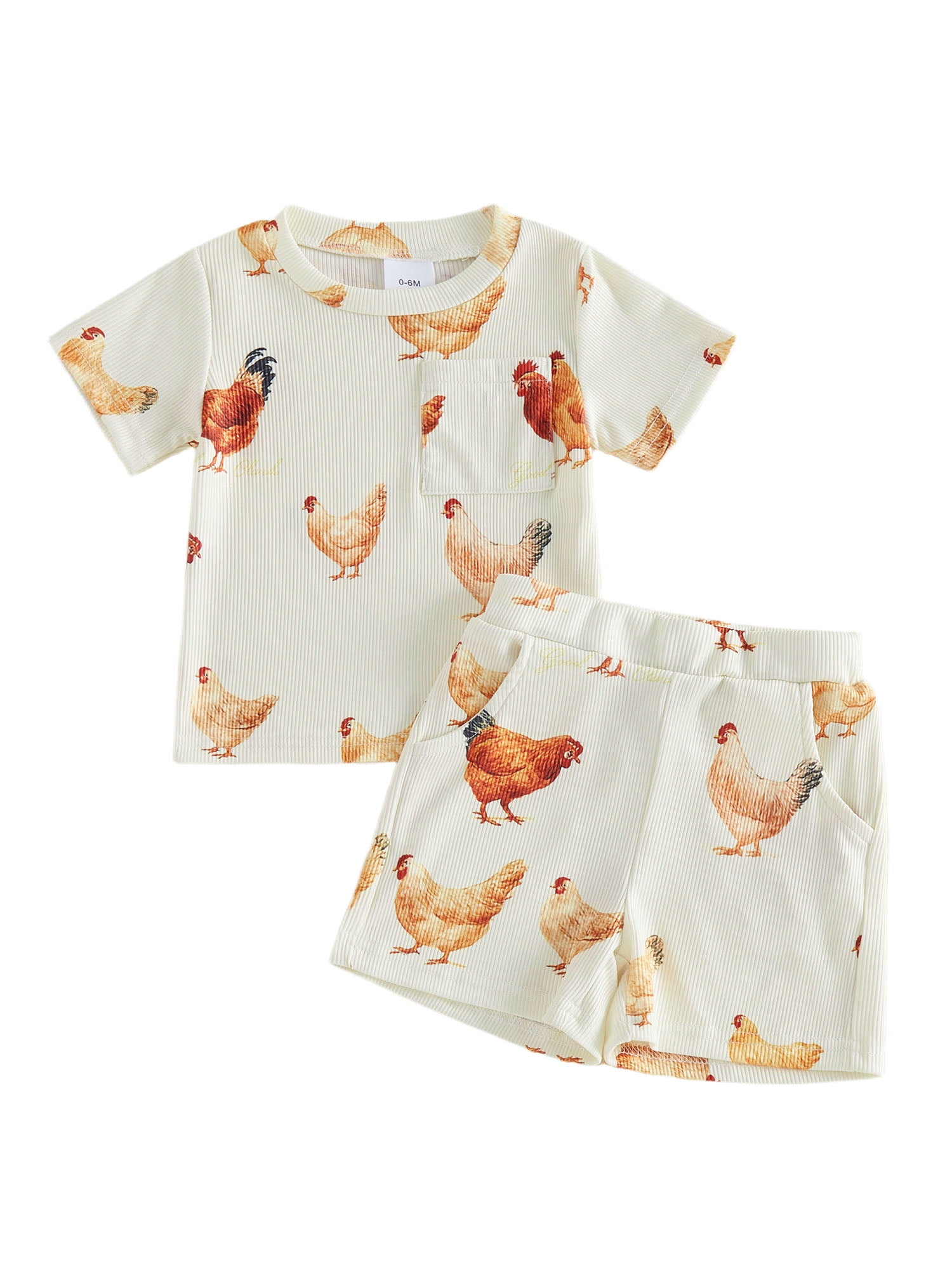 Caoirhny Baby Boys Summer Outfits Farm Chick Print Short Sleeves T ...