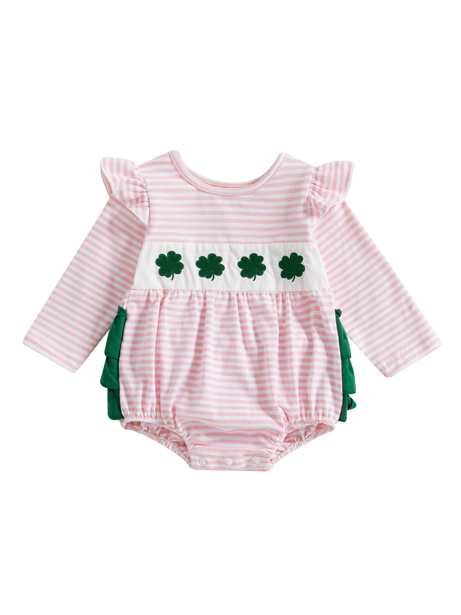 Caoirhny Baby Girl Striped Bodysuit Clover Ruffle Trim Long Sleeve ...