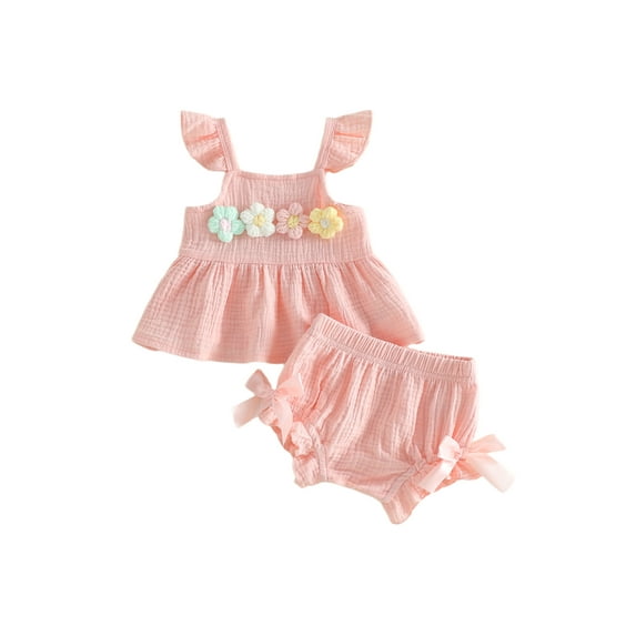 Caoirhny Baby Girl Summer Outfit Flower Flying Sleeve Babydoll Tops and ...