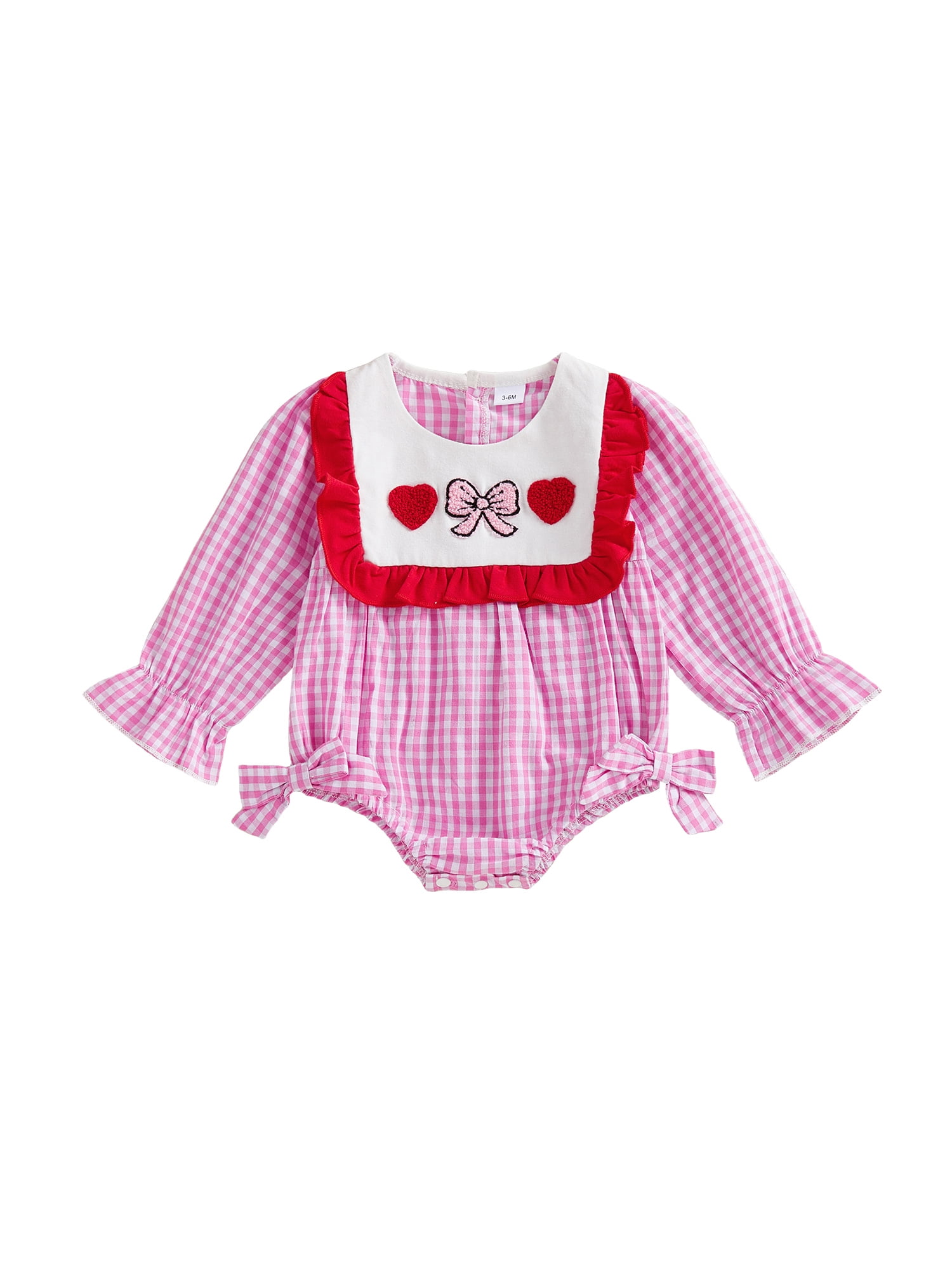 Caoirhny Baby Girl Valentine's Day Romper Long Sleeve O Neck Heart Bow ...