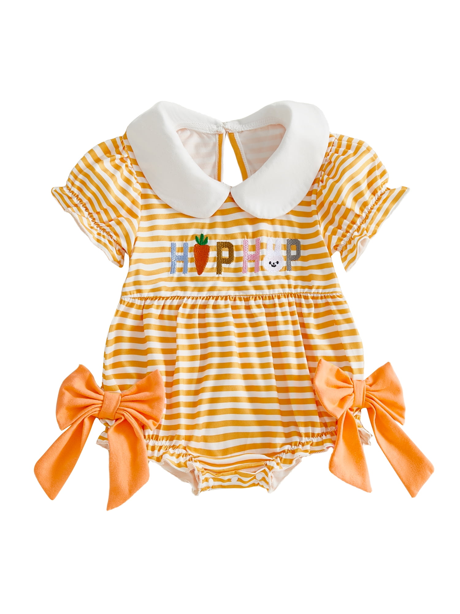 Caoirhny Baby Girls Easter Romper Stripe Print Bunny Carrot Embroidery ...
